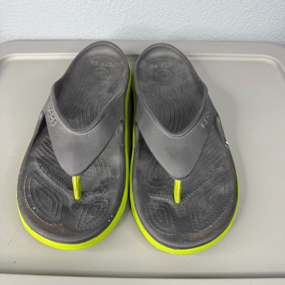 CROCS | Shoes | Crocs Flip Flop Sandals Gray And Neon Green | Poshmark